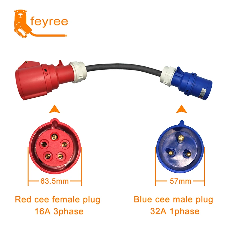 Feyree 7KW Single-phase 32A Socket to 3-phase 32A Plug 22KW Plug ...