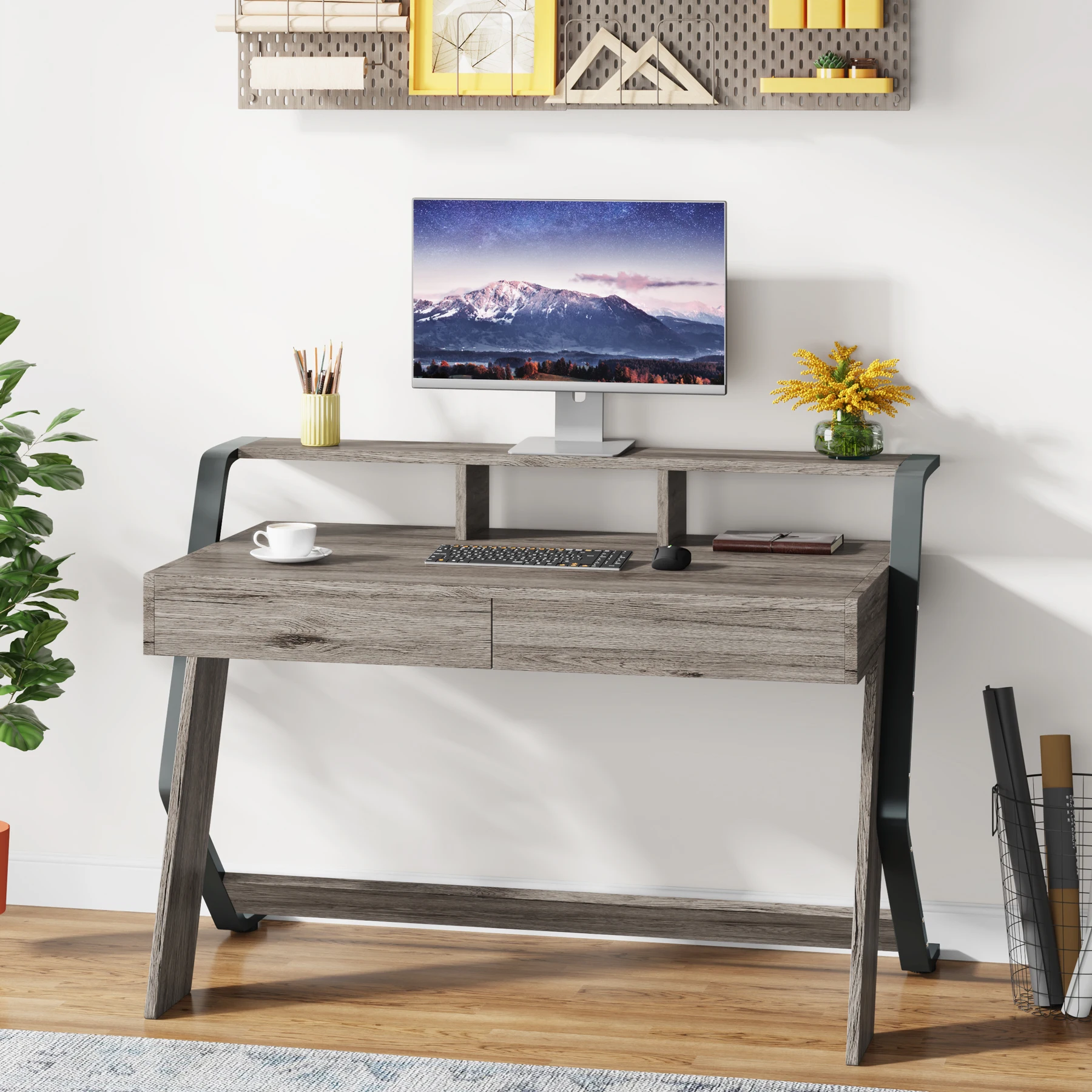 Tribesigns Computer Table Desk With 2 Storage Drawer 47 Inch Writing ...