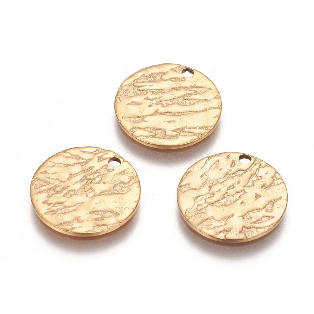 Pandahall Vacuum Plating Stainless Steel Flat Round Solid Gold Pendant ...