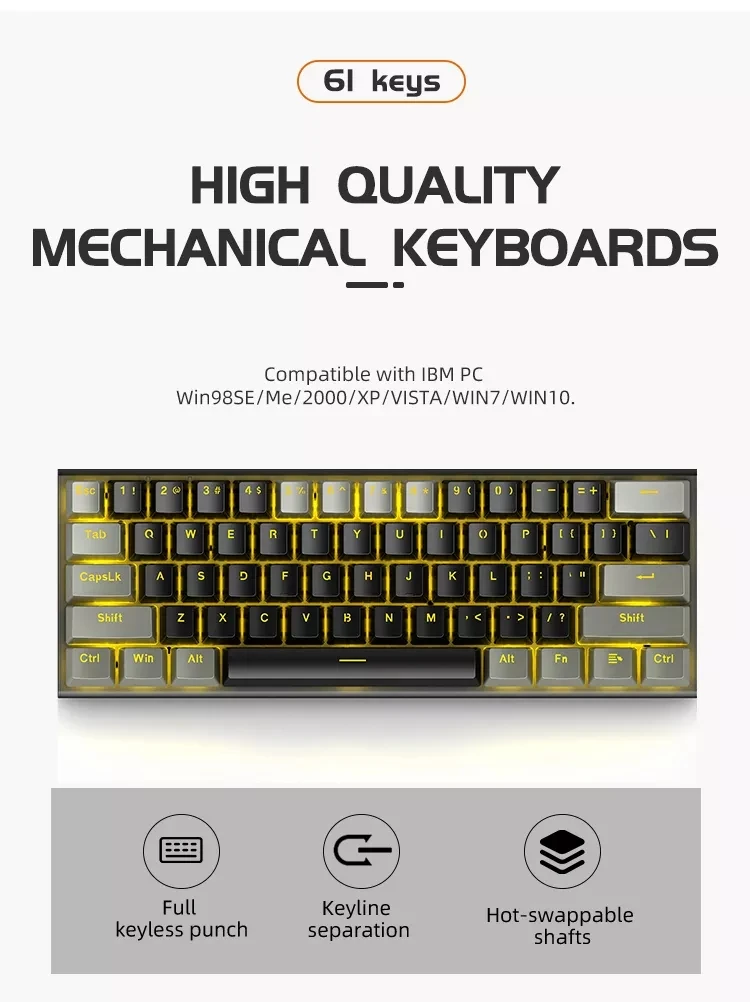 E-yooso Portable 60% Gaming Keyboard - LED Backlight 61keys
