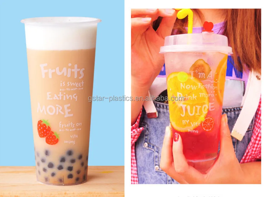 16oz 22oz Glittering Plastic Boba Cup Labelled Fruit Juice Smoothie ...