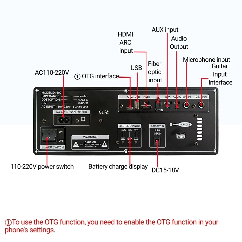 D1600 Professional Class D Power Amplifier Board Karaoke Effects OTG ...
