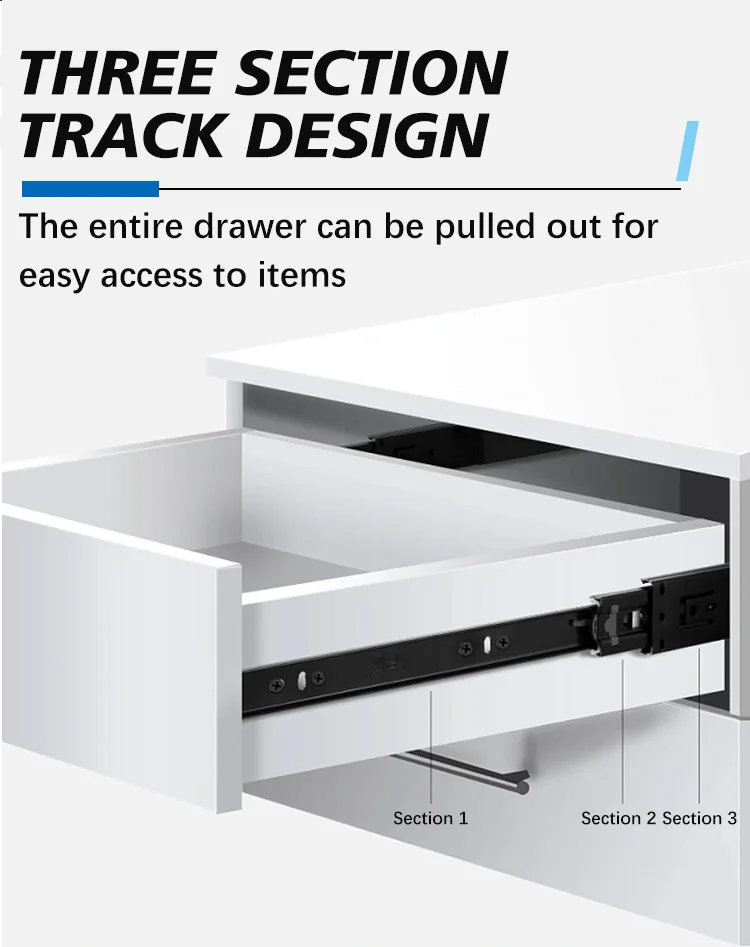 Cold Rolled Steel Telescopic Slide 3 Fold Furniture Ball Bearing Drawer ...