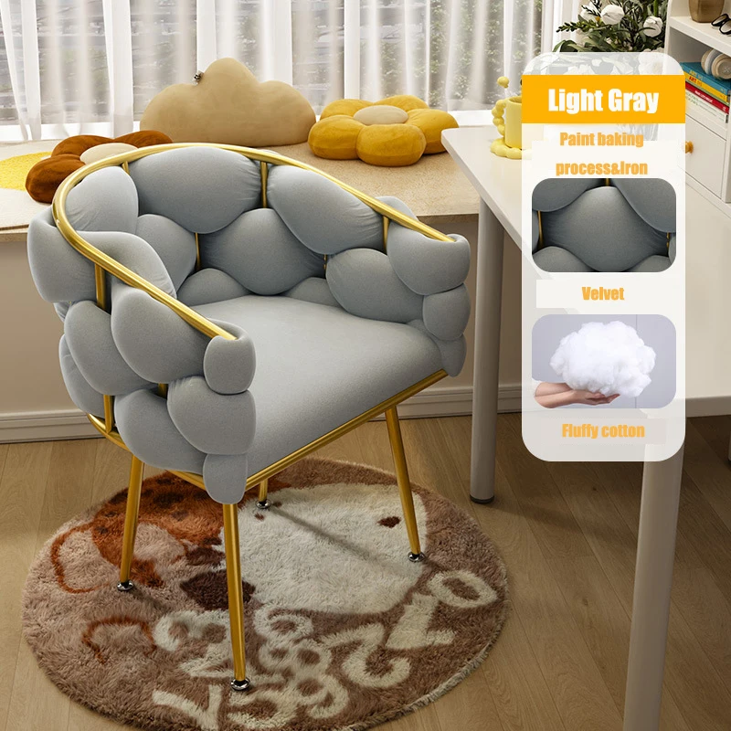 Modern Makeup Chair Nordic Light Luxury Beige Velvet Upholstered Gold ...