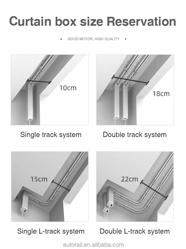 Custom Design Electric Curtain Rail Motorized Curtain Track Single ...