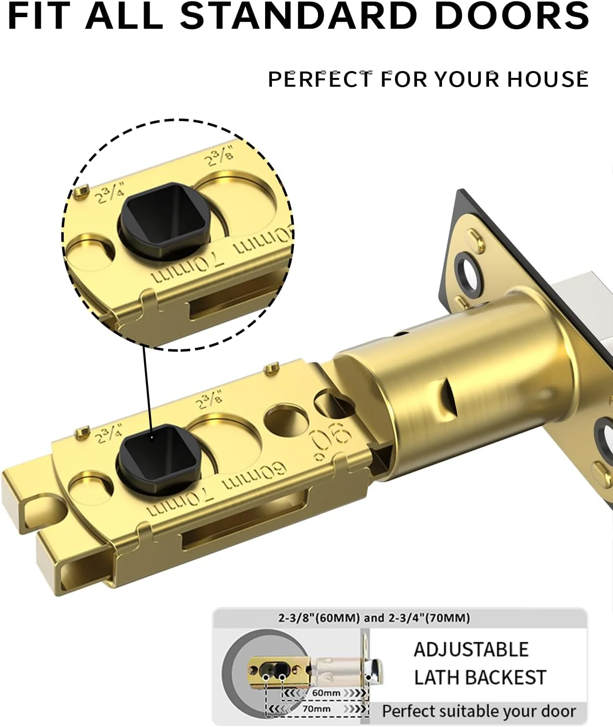 Luxury Modern Gold 60-70mm Bathroom Door Lockset Waterproof Privacy Pin ...