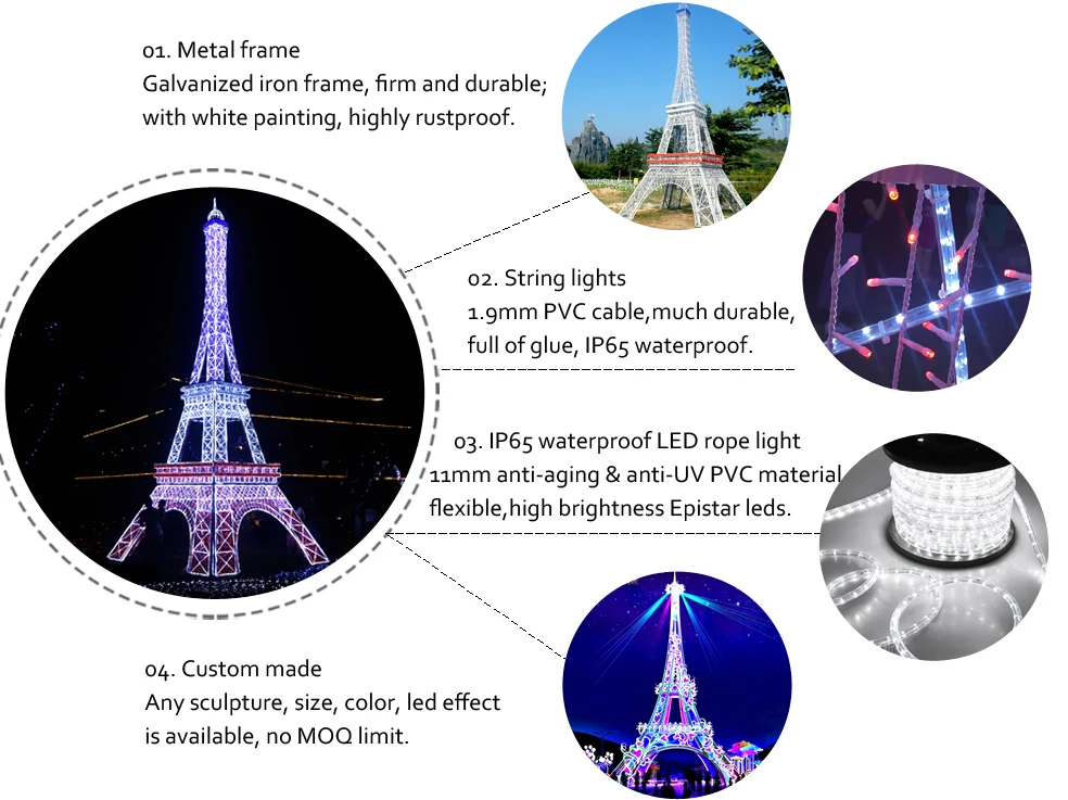 LED Eiffel Tower Commercial Square Lar Outdoor Christmas Decorations 3D ...