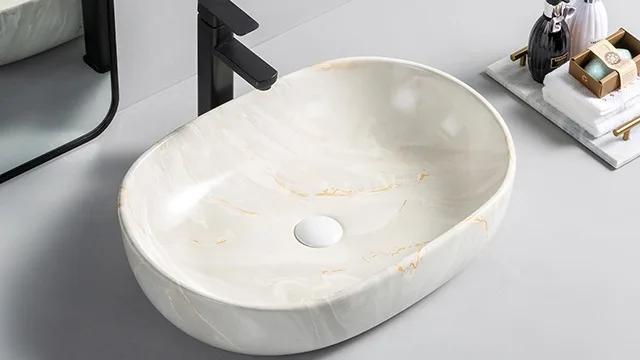 Water Transfer Marble Glaze Art Basins Above Counter Ceramic Bathroom ...