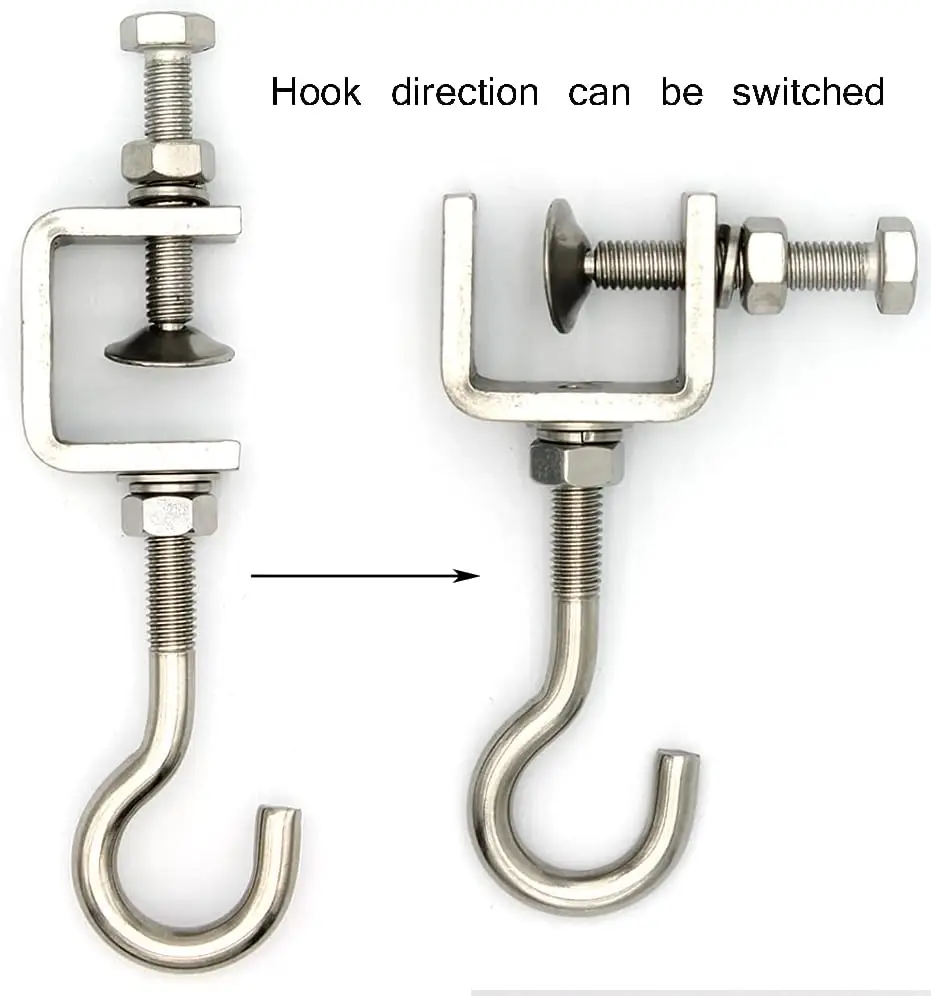 C Clamp Stainless Steel Beam Clamp with Stainless Steel Hooks