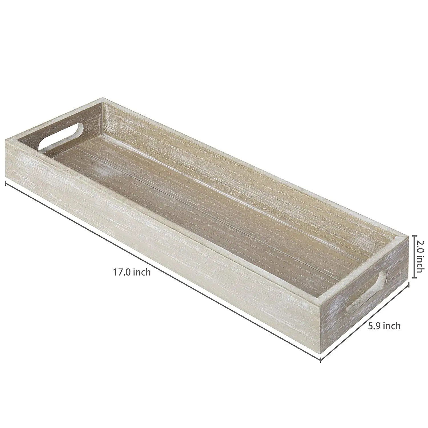 17-inch Rustic Wood Decorative Tray Box With Cutout Handles,Set Of 2 ...