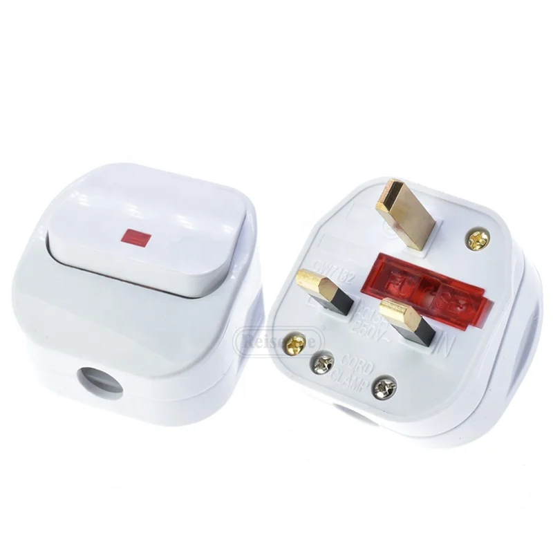White Removable Uk Fused Adapter Type I Flat 3 Pins Wiring Plug 13a ...