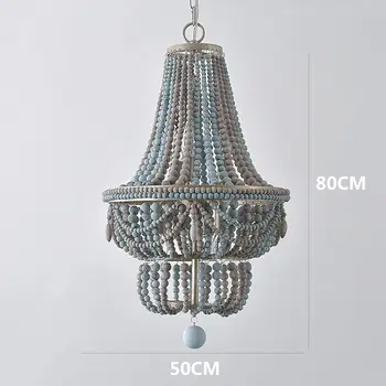 Modern Wooden Retro Beaded Chandelier Decoration Wood Bead Lamp Solid ...