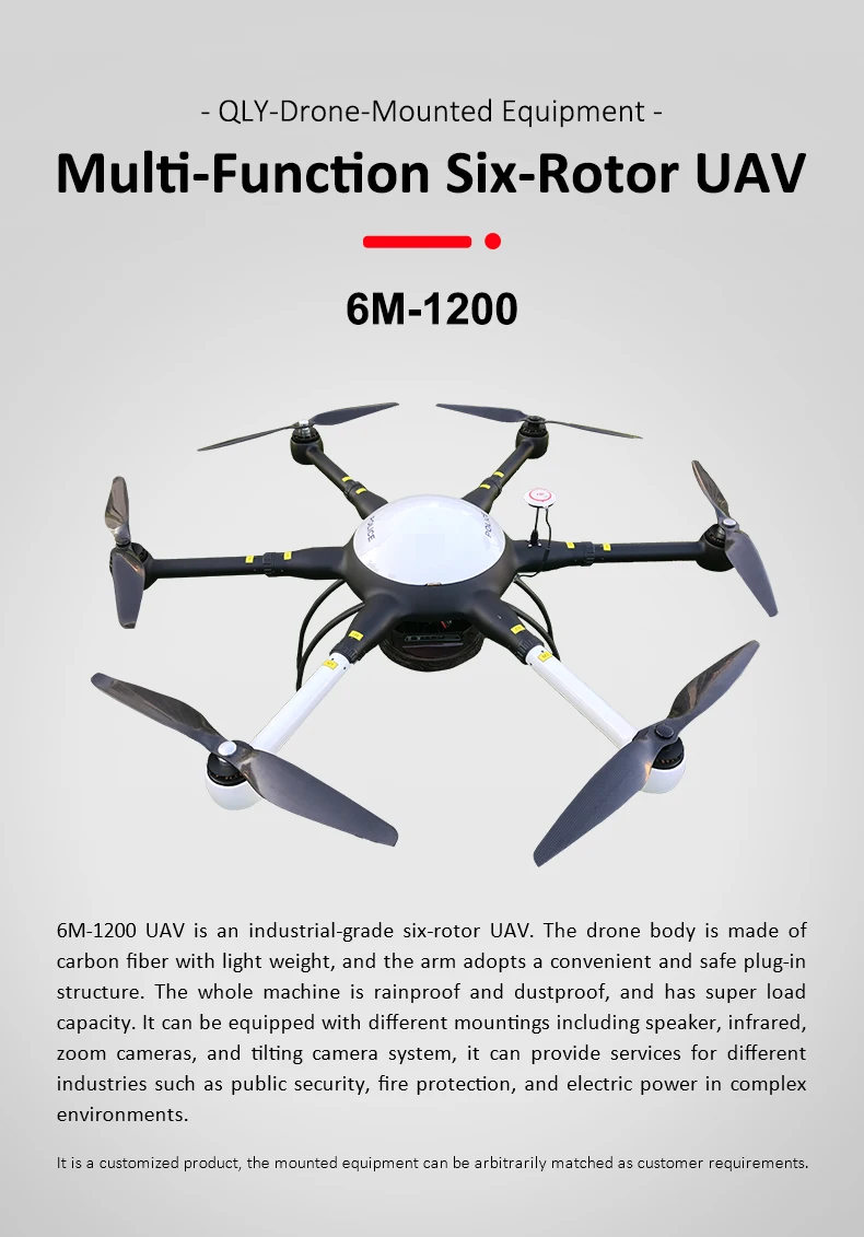 Hot Sell Industrial-grade Six-rotor Uav 6m-1200 Mapping Drone - Buy Uav ...