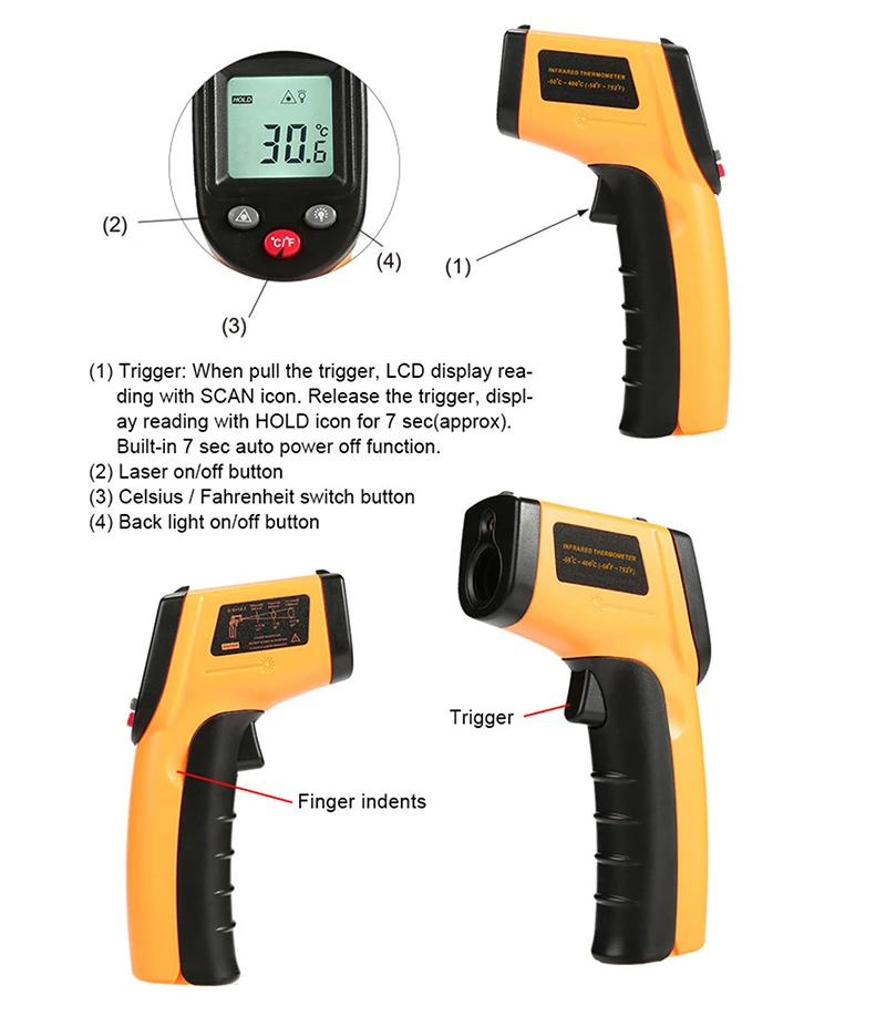 Industrial Ir Temperature Gun Laser High Temperature Measurement Grill ...