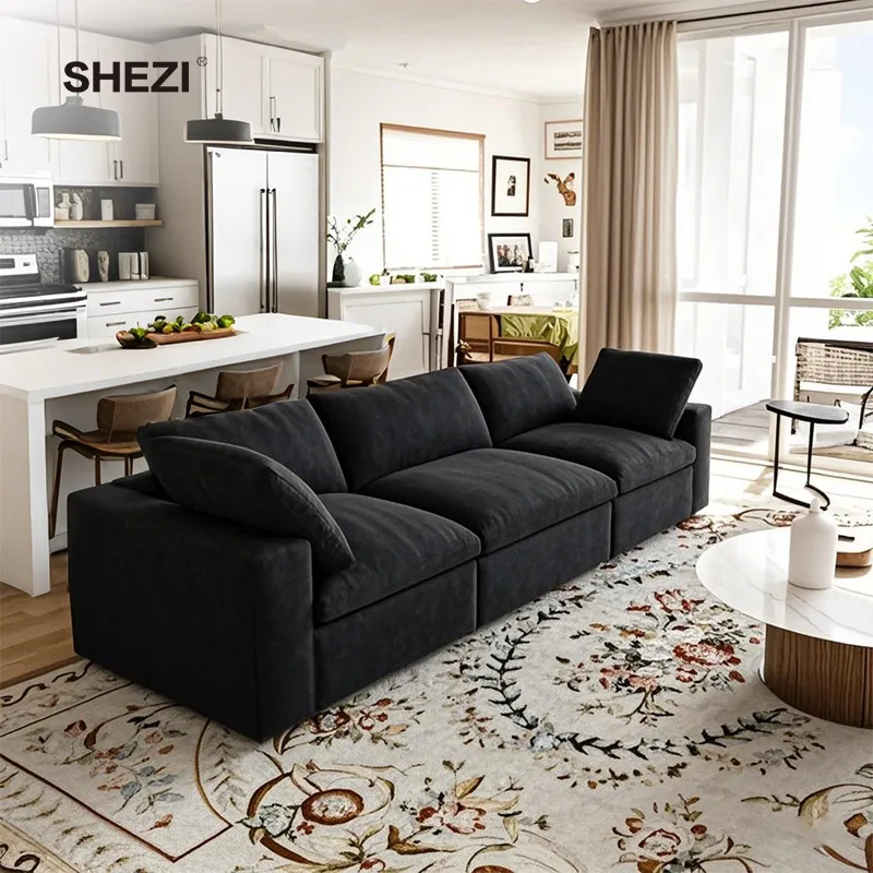 SHEZI Nordic Minimalist Black Modular Sectional Sofa Set