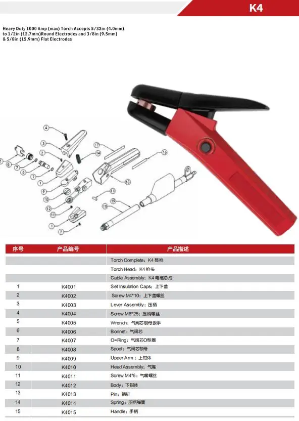 K4000 K4 1000amp Air Carbon Arc Gouging Torch - Customized Support