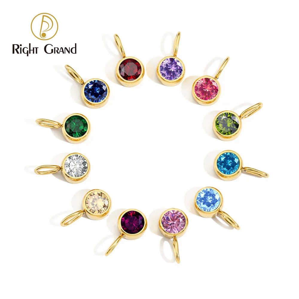 Ins Stainless Steel Gold Pvd Plated Diy 8mm Colorful Birthstone Charm Pendant Accessories ...