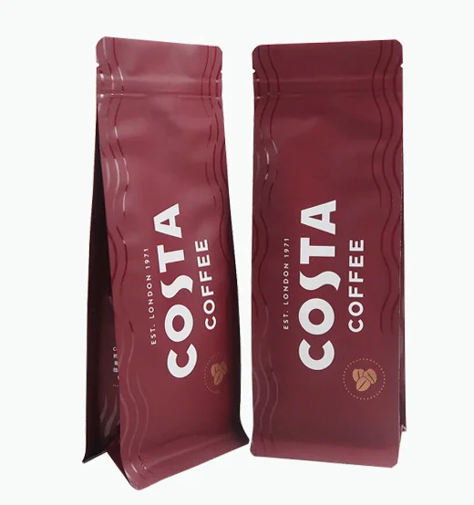 1kg Dark Red Custom Printed Costa Coffee Bean Bags Affordable Direct ...