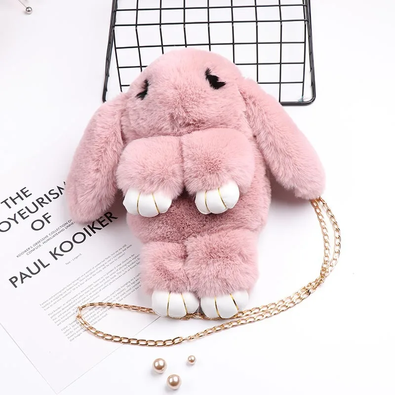 Cute Animal Rabbit Plush Handbag Kawaii Faux Rabbit Fur Bunny Purse for ...
