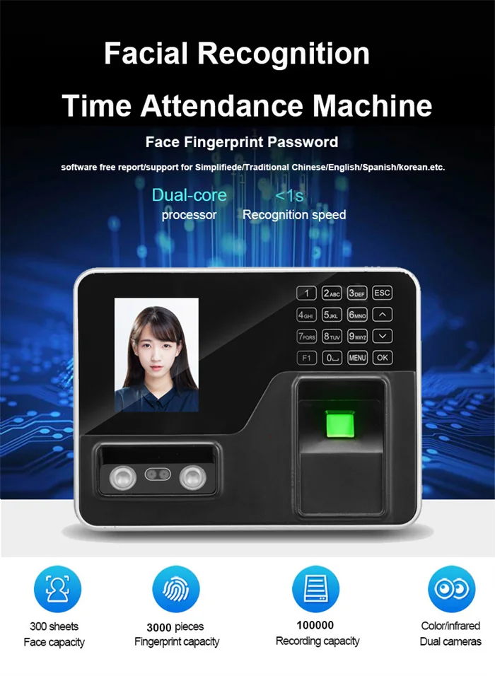 Fingerprint Biometric Clocking In Attendance Time Recorder Machine Face Recognition Door Access ...