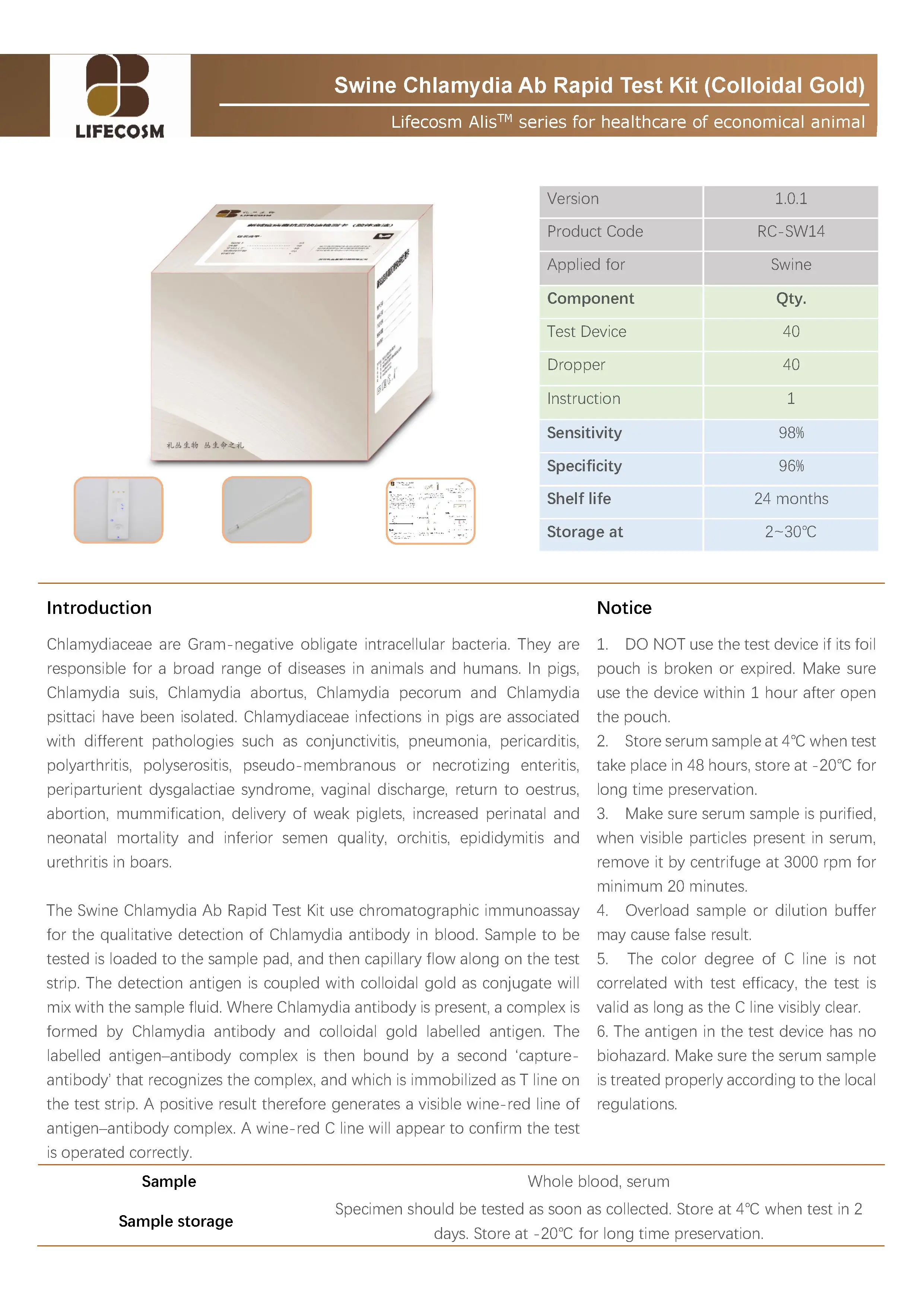Chlamydia Ab Rapid Test Kit for Swine Veterinary Use 98% Sensitivity 10 ...