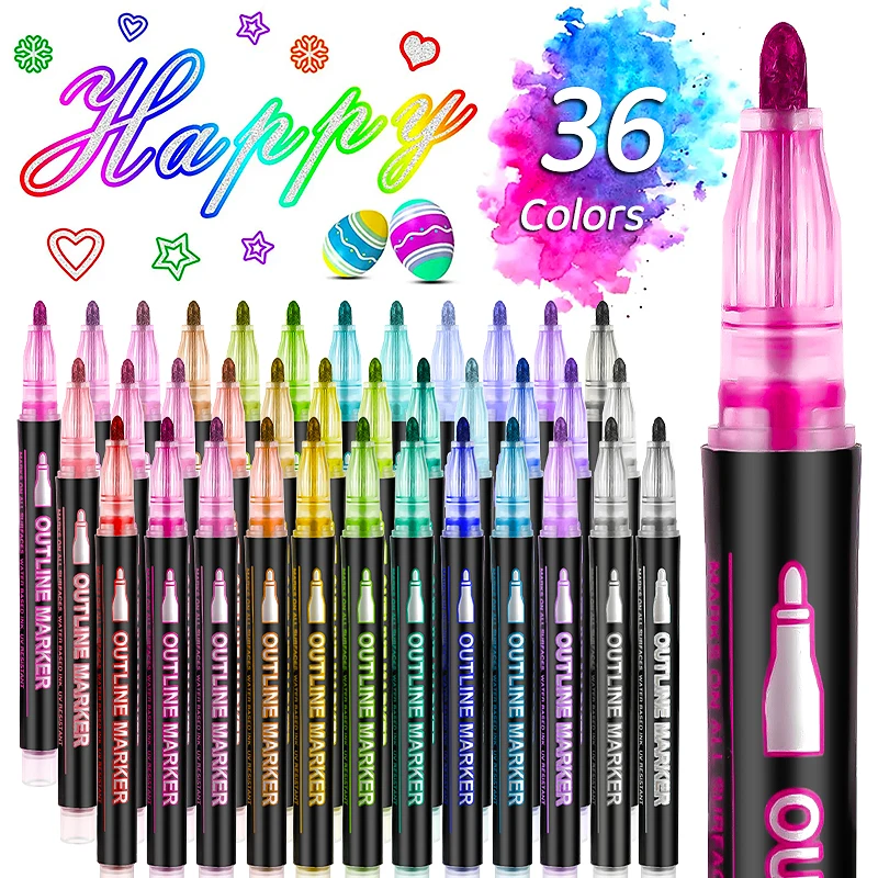 36 Colors Christmas Decor Outline Marker Set Drawing Writing Unique ...