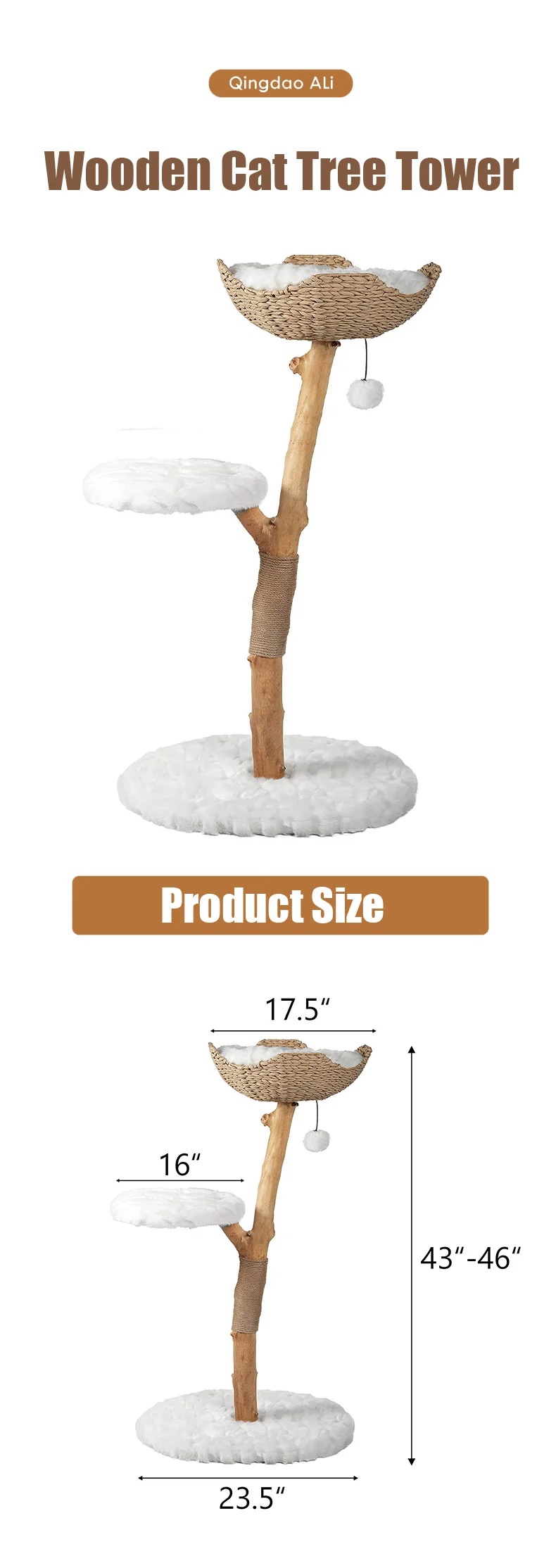 Modern Cat Tree - High Quality Wooden Scratching Post