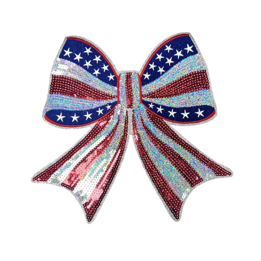Wholesale High Quality Usa American Flag Bow Sequin Patch Large Size Glitter Independence Day ...