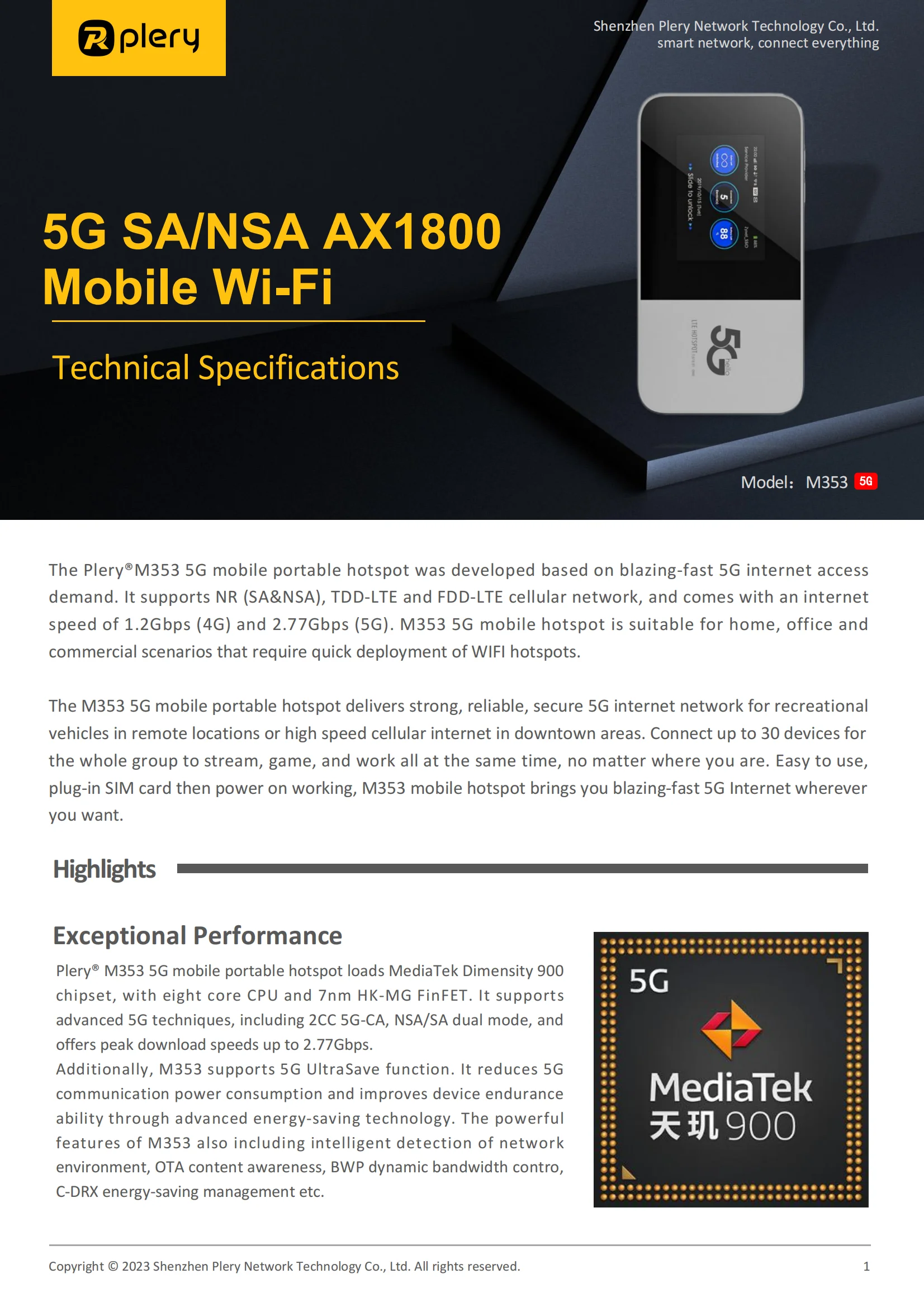 Plery M353 5G LTE Router - Portable Wifi with 4400mah Battery