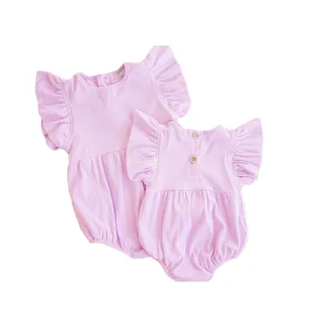 Newborn Baby Girl 100% Ribbed Cotton Flutter Sleeves Romper Cute ...