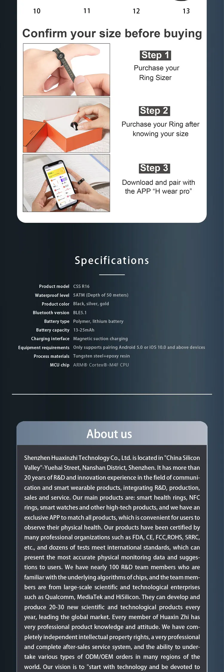 Modern Style Smart Ring with Health Check Deep Black Fitness Tracker ...