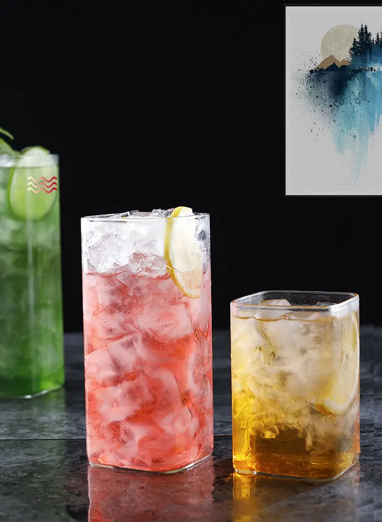 Square Glass Cups Highball Drinking Glasses For Water Wine Beer ...