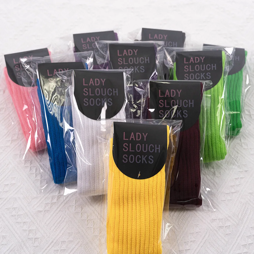 2023 Ladies Colorful Slouch Socks Embroidery Custom Logo Scrunch Socks ...