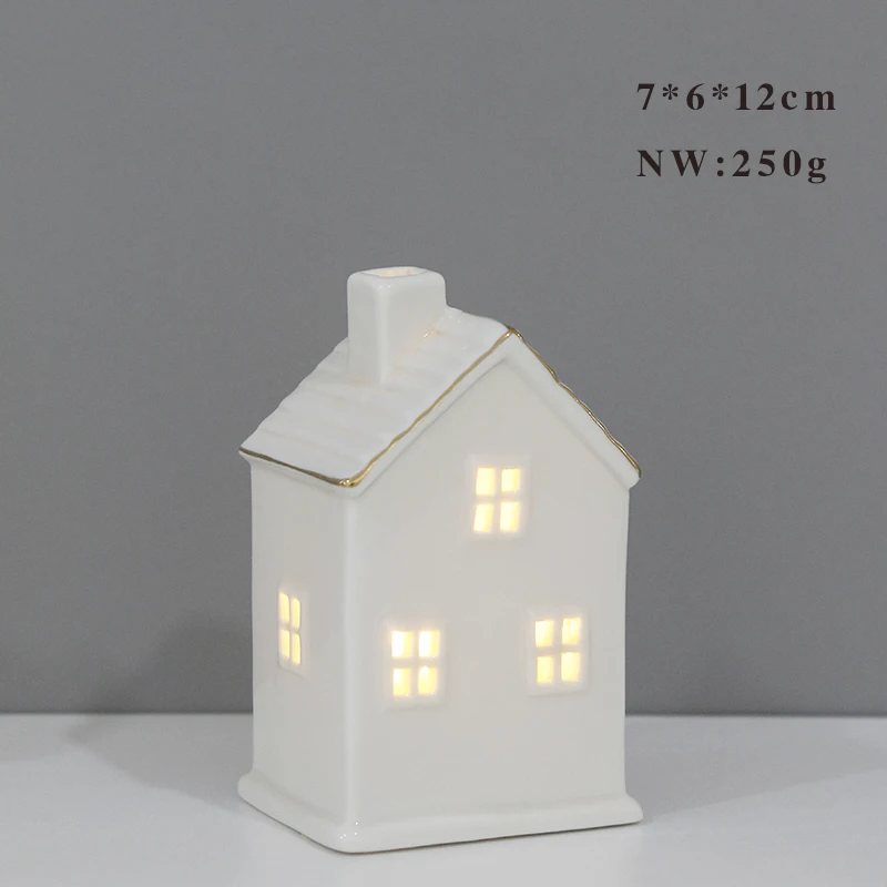Simple Ceramic Small House Decorations Christmas Gold Painting Crafts ...