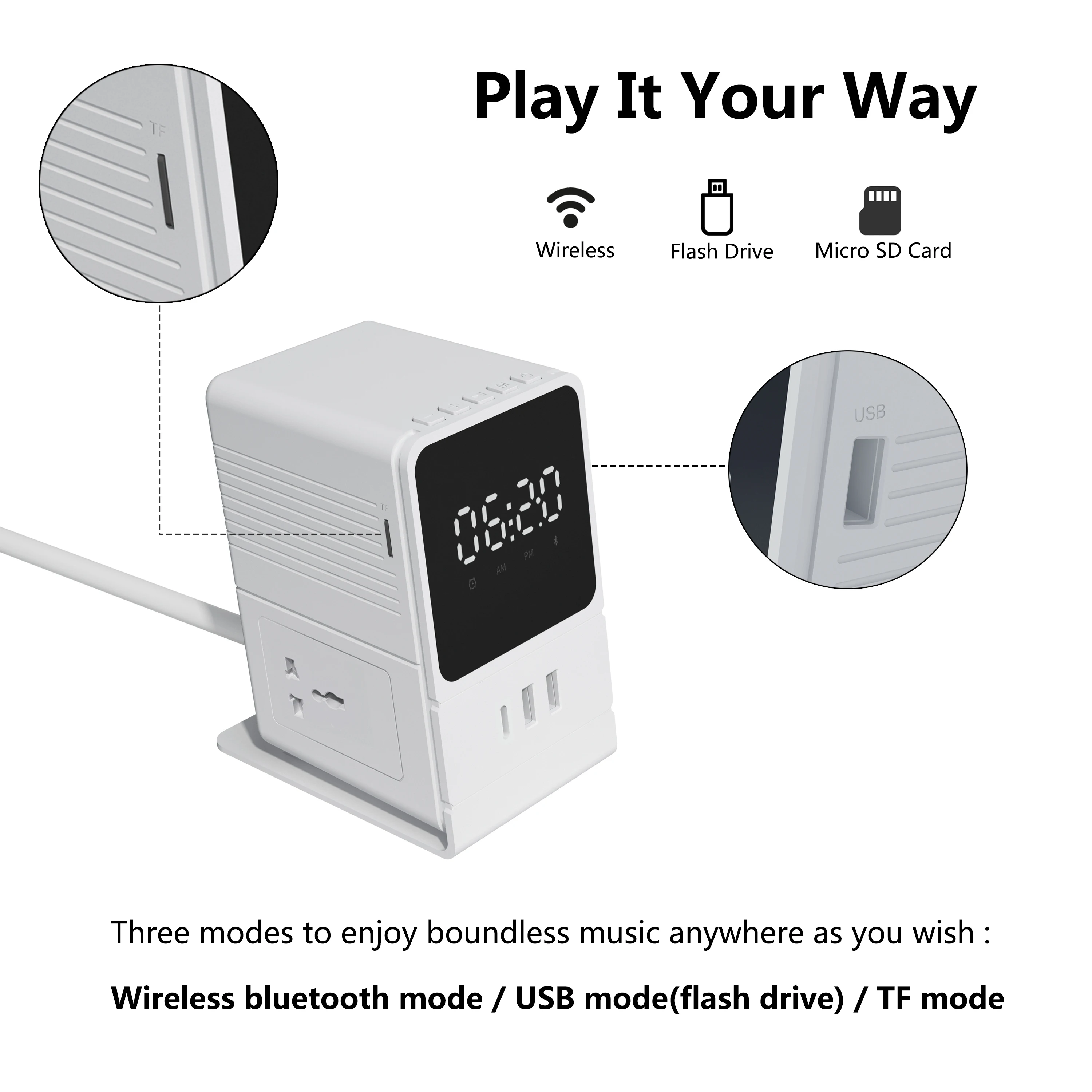 New Design Desk Digital Alarm Clock 2 Way Electrical Sockets Mini Cube ...