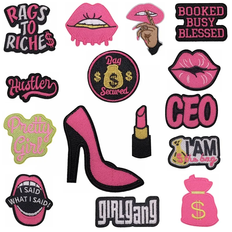Personality Girl Series Embroidery Patch Patches Lipstick Lips High Heels Patches - Buy Lipstick ...