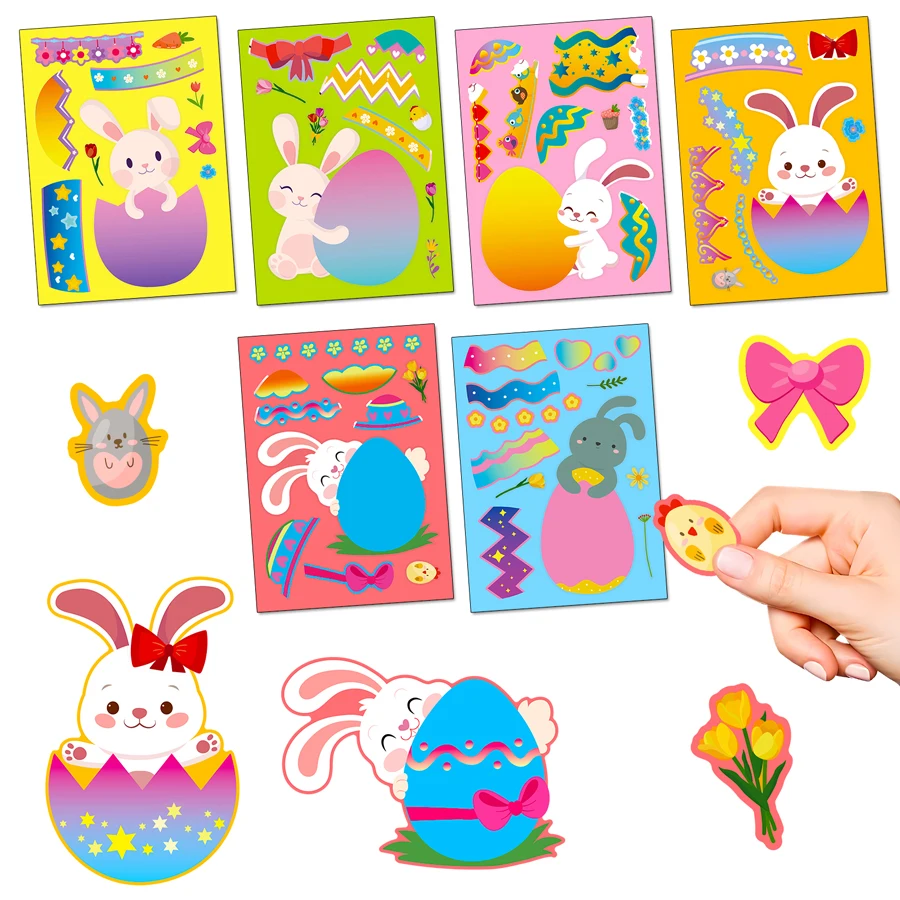 6 Easter Children Diy Face Change Stickers Puzzle Cartoon Puzzle Blue ...