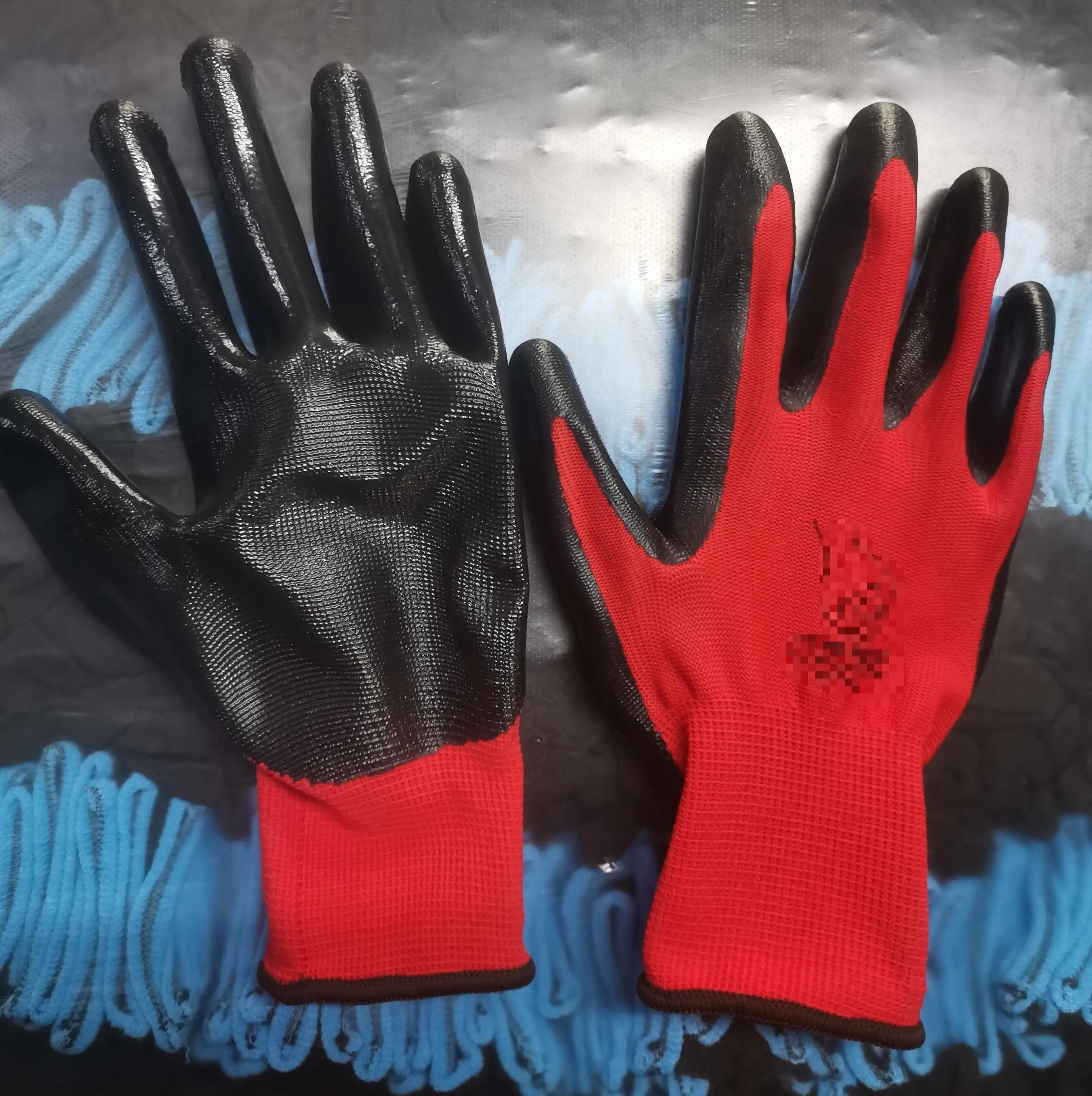13G Seamless Knit Custom Poly Polyester Dipped Nylon Black Nitrile ...