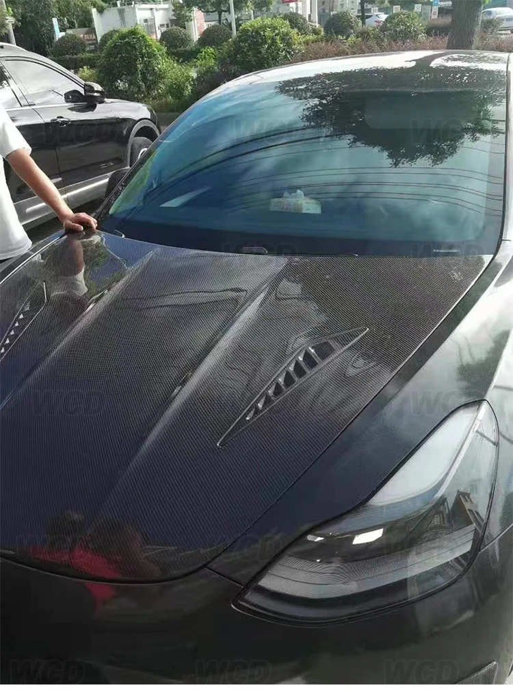 CMS Style Carbon Fiber Front Bumper Hood Bonnet for Tesla Model 3