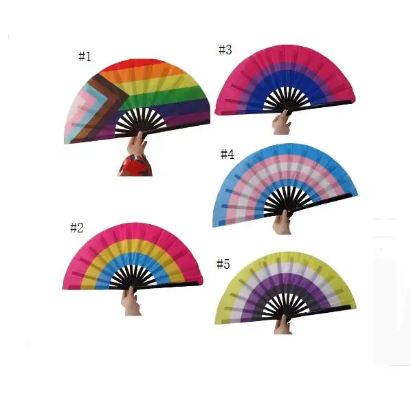 Rainbow Large Folding Fans Lgbt Colorful Hand-held Fan For Women Men ...