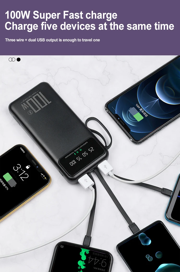 Oem Customizad New Fast Charger With Line Portable Pd100w Large ...