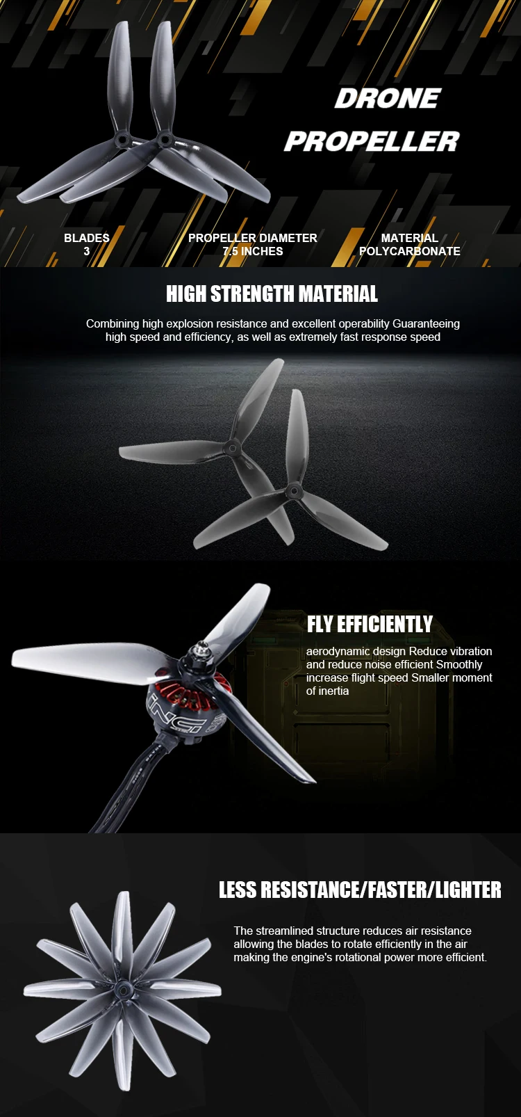 3 Blade Propeller Drone Hqprop Propeller Drones Tri-blade Black-carbon ...