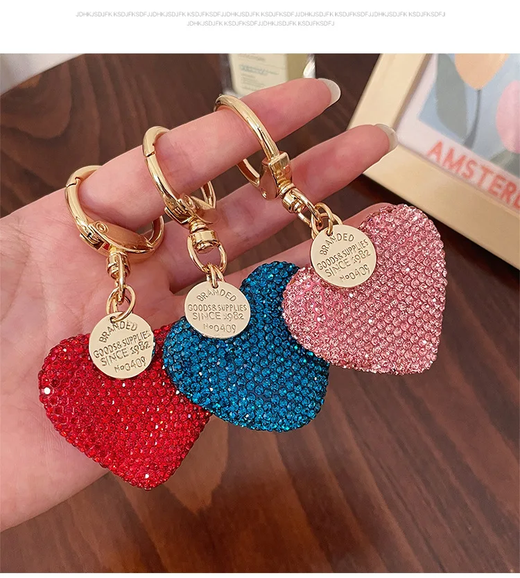 Luxury Multi-color Love Heart Keychain Full Rhinestone Alloy Key Rings ...