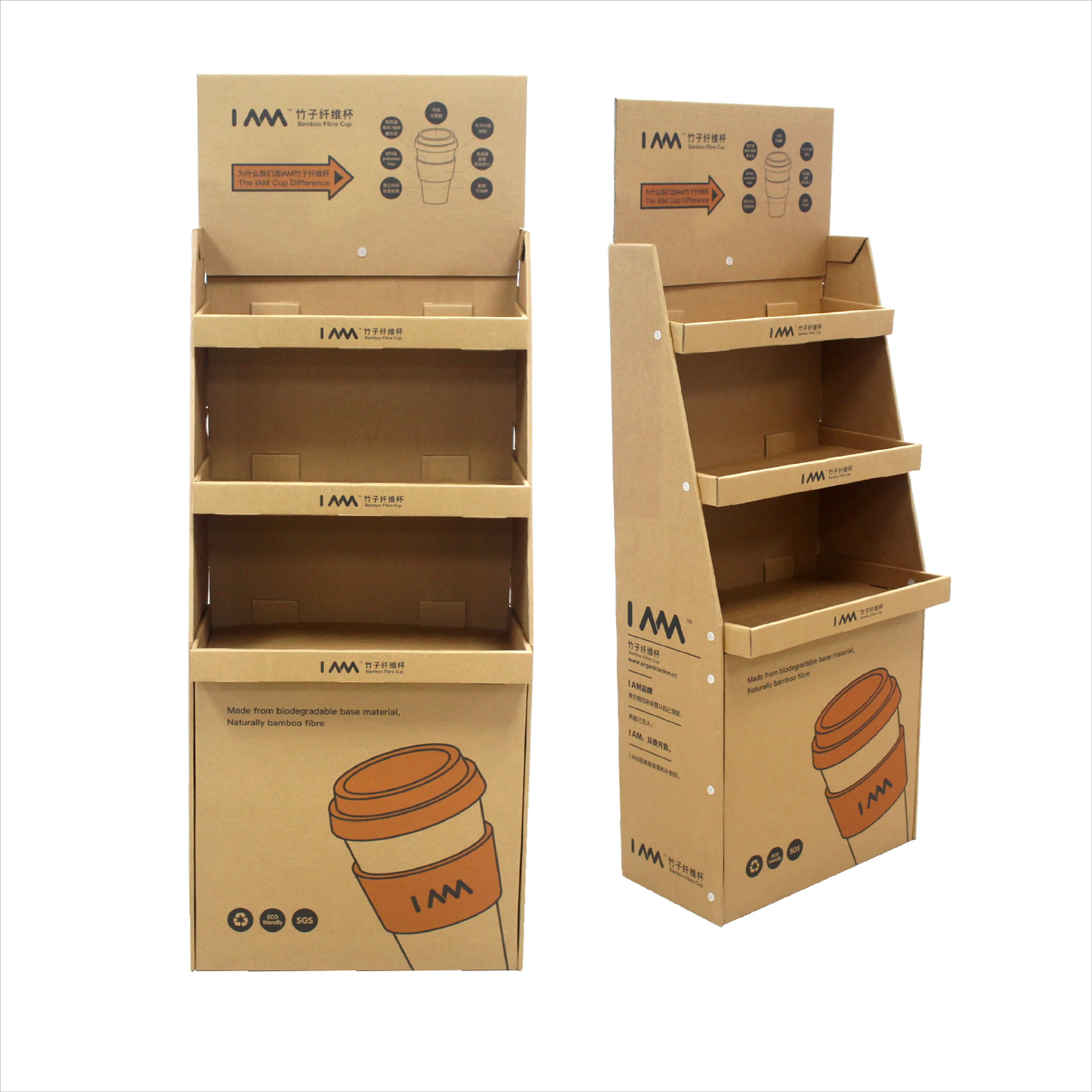 Hic Customized 3 Shelf Promotional Carton Paper Cup Display Floor Stand ...