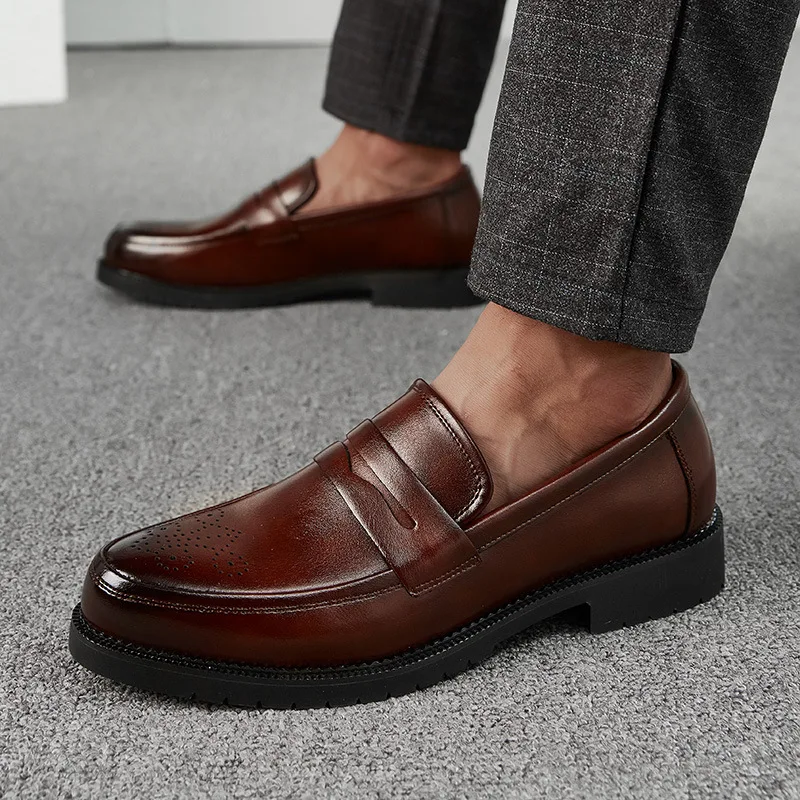 Men's High-Top Block Loafers Plus Size Carved Leather Business Shoes ...
