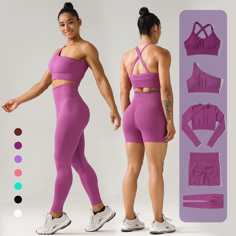 2023 Custom 5 Pieces Seamless Sportswear Active Wear Female Gym Workout Clothing Women Fitness ...