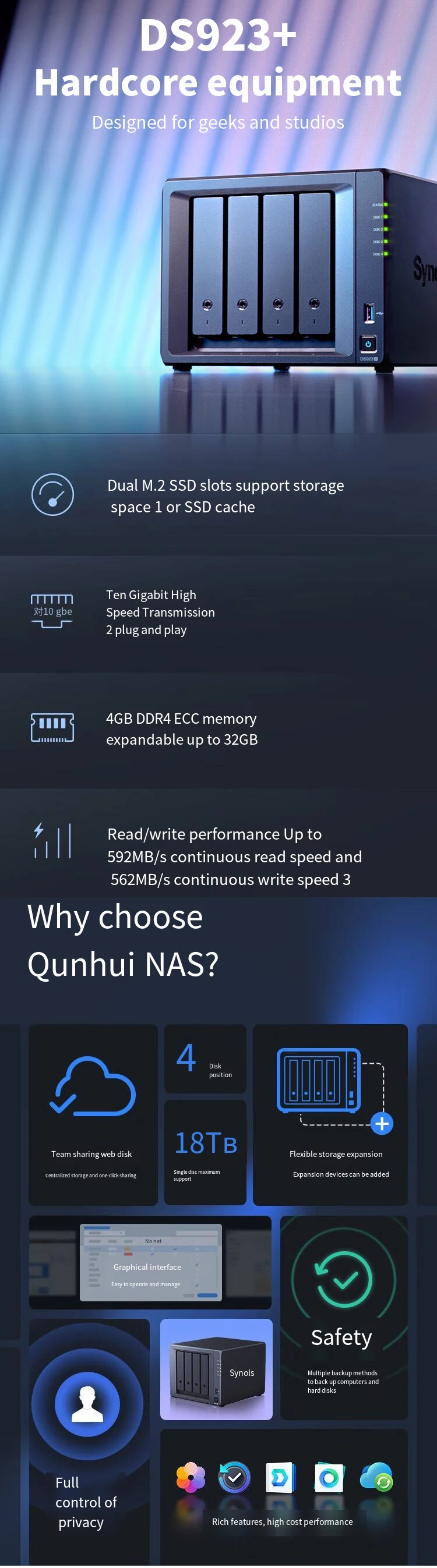 DS923+ Network Storage NAS 4 Disk Slots Ten Gigabit Extended Disk Array ...