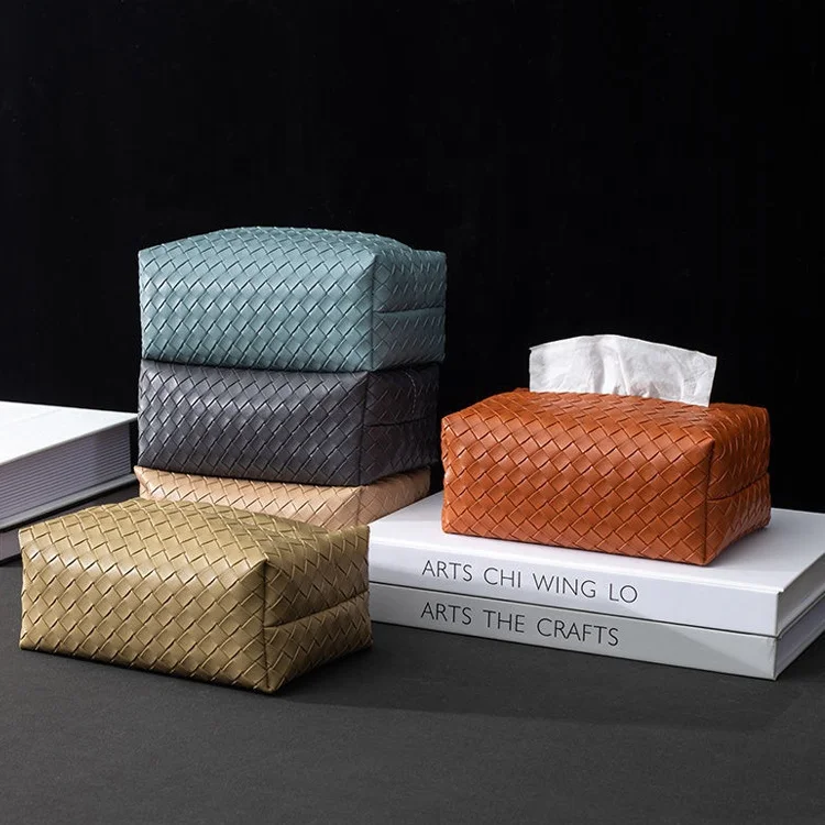 Newest Fashion Design Faux Leather Tissue Box Woven Colorful Pu Leather ...