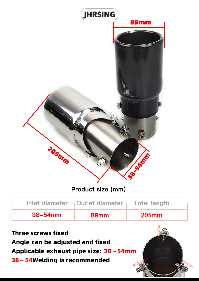 JHRSING Angle Adjustable Stainless Steel Automobile Exhaust Tip Muffler ...