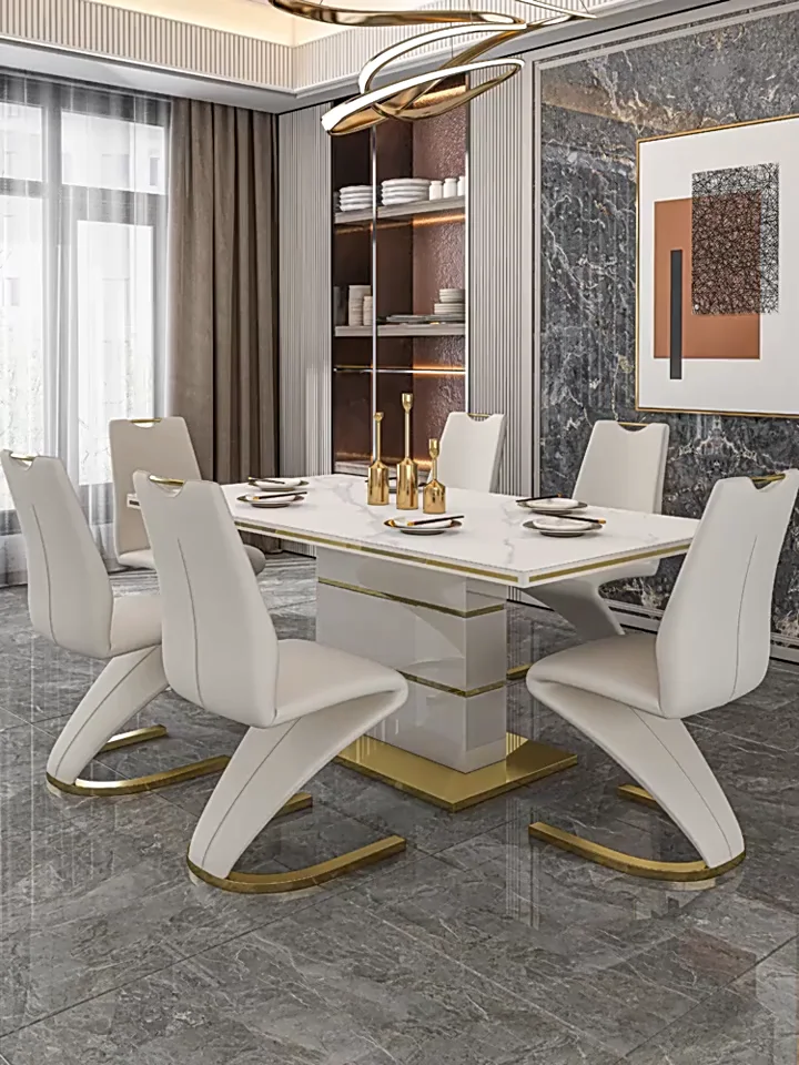Luxury Modern Dining Room Furniture Set Stainless Steel Light Rock ...